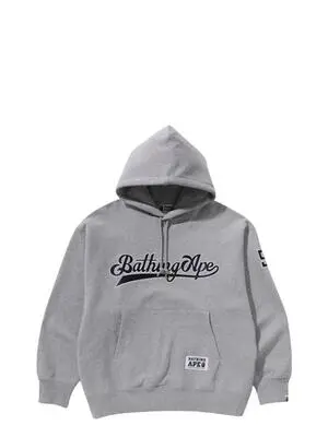 A BATHING APE Baseball Logo Relaxed Fit Pullover Hoodie - Grey