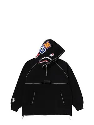 A BATHING APE Shark Logo Half Zip Pullover Hoodie - Black