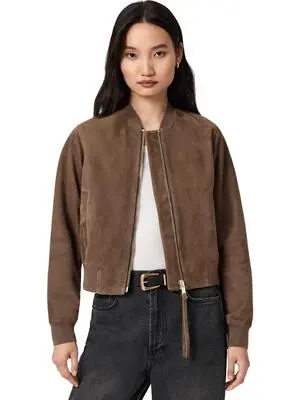 ALLSAINTS Suede Bomber Jacket - Bitter Brown