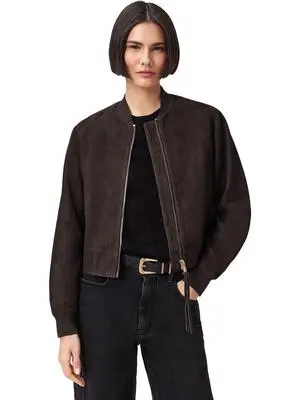 ALLSAINTS Suede Bomber Jacket - Brown