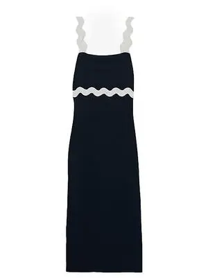 REISS Asher Wave-trim Crepe Midi Dress - Navy