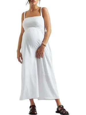 RIPE MATERNITY Simone Tie Back Linen Dress - White
