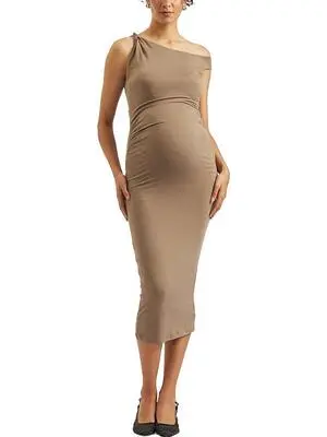 RIPE MATERNITY Luxe Knit Off Shoulder Dress - Brown