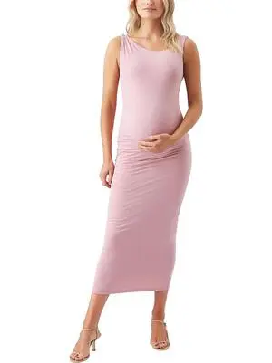 RIPE MATERNITY Luxe Knit Off Shoulder Dress - Pink