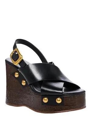 Aqua Studded Platform Sandals Black Leather