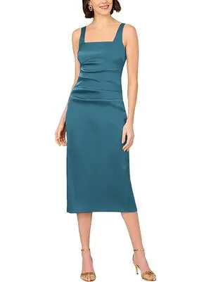 Aidan Mattox Stretch Mikado Midi Dress - Teal Frost