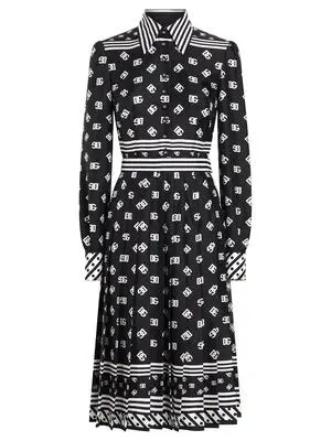 Dolce & Gabbana Twill Calf-length Shirt Dress With Dg Logo Scarf Print - Black