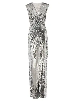 Dolce & Gabbana Long Sequined Draped Dress - Silver