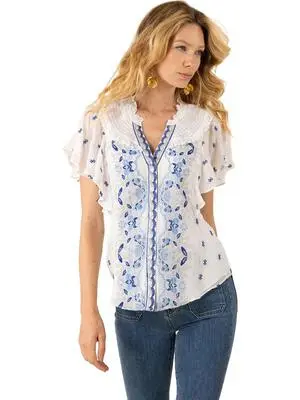 Hale Bob Hale Bob Aliana Embroidered Top Blue