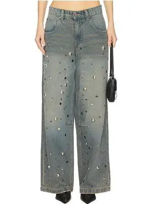 JADED LONDON Studded Colossus Wide Leg Jeans - Grey