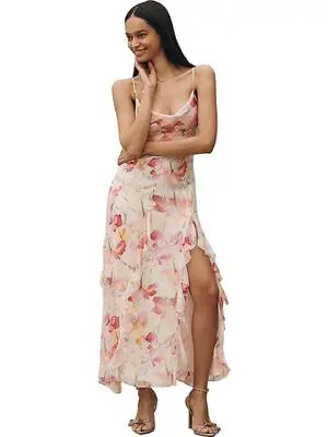 NICHOLAS THE LABEL Kamila Ruffle Cowl Silk Gown - Lenia Rose Floral