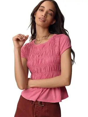 PILCRO Pilcro The Tab Ruched Cap-Sleeve Tee Pink