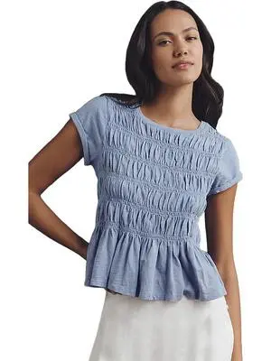 PILCRO Pilcro The Tab Ruched Cap-Sleeve Tee Playful Periwinkle