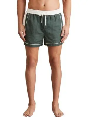 REISS Cano Colour-block Piped-trim Swim Shorts - Dark Green/white