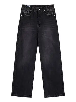 ROUGH. Faded Wide-leg Jeans - Black