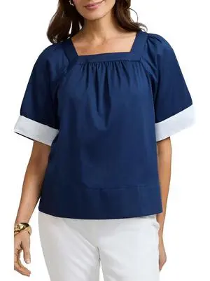 Foxcroft Violet Square Neck Top - Navy
