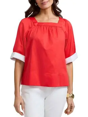 Foxcroft Violet Square Neck Top - Scarlet Red