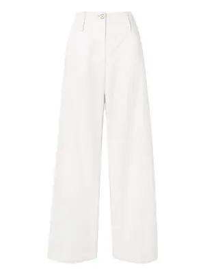 Patou Embroidered Cotton-twill Straight-leg Pants - White