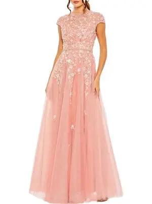 Mac Duggal Floral Embellished A-line Gown - Rose