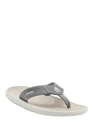 Olukai Pili Leather Flip Flops - Rock/ash