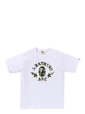 A BATHING APE 1st Camo Crazy Sta College Tee Shirt - White