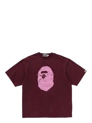 A BATHING APE Heavy Washed Ape Head Relaxed Fit Tee Shirt - Burgundy