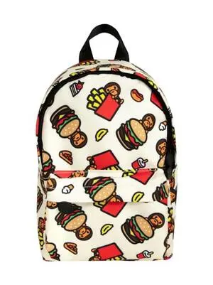 A BATHING APE Fast Food All Print Pattern Mini Backpack Ivory