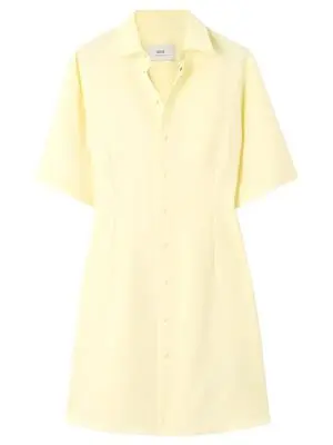 AMI Paris Grain De Poudre Wool Mini Shirt Dress - Yellow