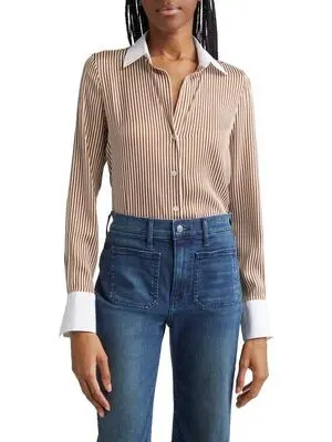 Veronica Beard Amelia Stripe Silk-blend Shirt - Whisky Off White