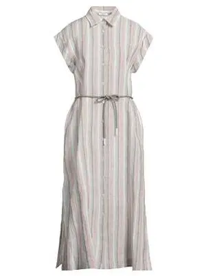 Peserico Striped Linen Midi Shirt Dress - Grey