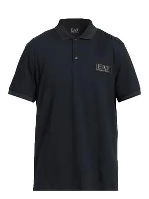 EA7 Man Polo Shirt Black Size Xxs Cotton, Elastane, Polyester Blue