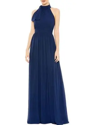 Mac Duggal Chiffon Halter Neck Gown - Midnight