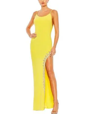 Mac Duggal Rhinestone Cami Gown - Yellow