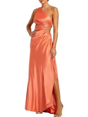 Mac Duggal Cut Out One Shoulder Satin Gown - Orange