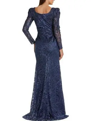 Mac Duggal Embroidered Applique Trumpet Gown - Midnight