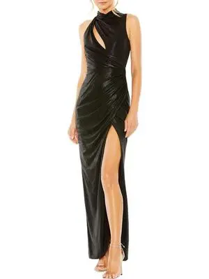 Mac Duggal High Neck Sleeveless Halter Gown - Black