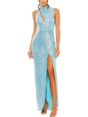 Mac Duggal High Neck Sleeveless Gown - Powder Blue