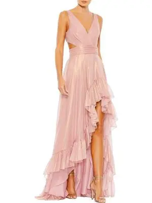Mac Duggal Sleeveless Cut Out High-low Gown - Rose Gold