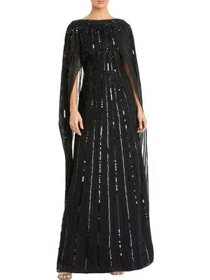 Mac Duggal Mac Duggal Embellished Column Cape Gown Black