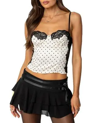 EDIKTED Mallie Polka Dot Lace Trim Corset Top - Cream
