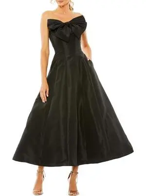Mac Duggal Strapless A-line Midi Bow Dress - Black