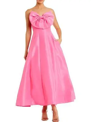 Mac Duggal A-line Tea-length Strapless Dress With Bow - Candy Pink