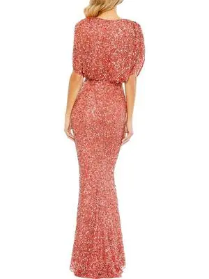 Mac Duggal Mac Duggal Draped Sleeve Sequin Gown 617