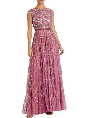 Mac Duggal Cap Sleeve Embellished Gown - Plum