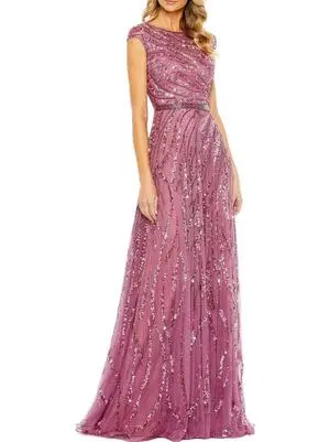 Mac Duggal Cap Sleeve Embellished Gown - Plum