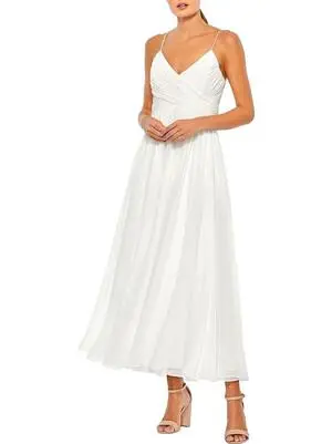 Mac Duggal Faux Wrap Midi Dress - White