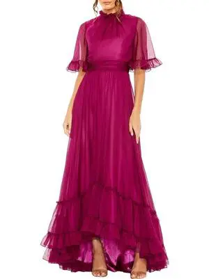 Mac Duggal Mac Duggal Ruffled High-Low Hem Gown Raspberry