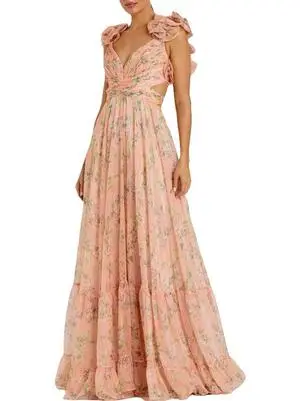 Mac Duggal Mac Duggal Ruffle Tiered Floral Cut-Out Chiffon Gown 951