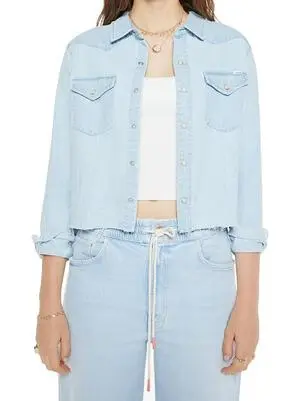 MOTHER The Super Exes Frayed Step Hem Crop Denim Shirt - No End In Sight