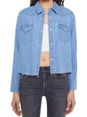 MOTHER The Super Exes Frayed Step Hem Crop Denim Shirt - Playing For Keeps